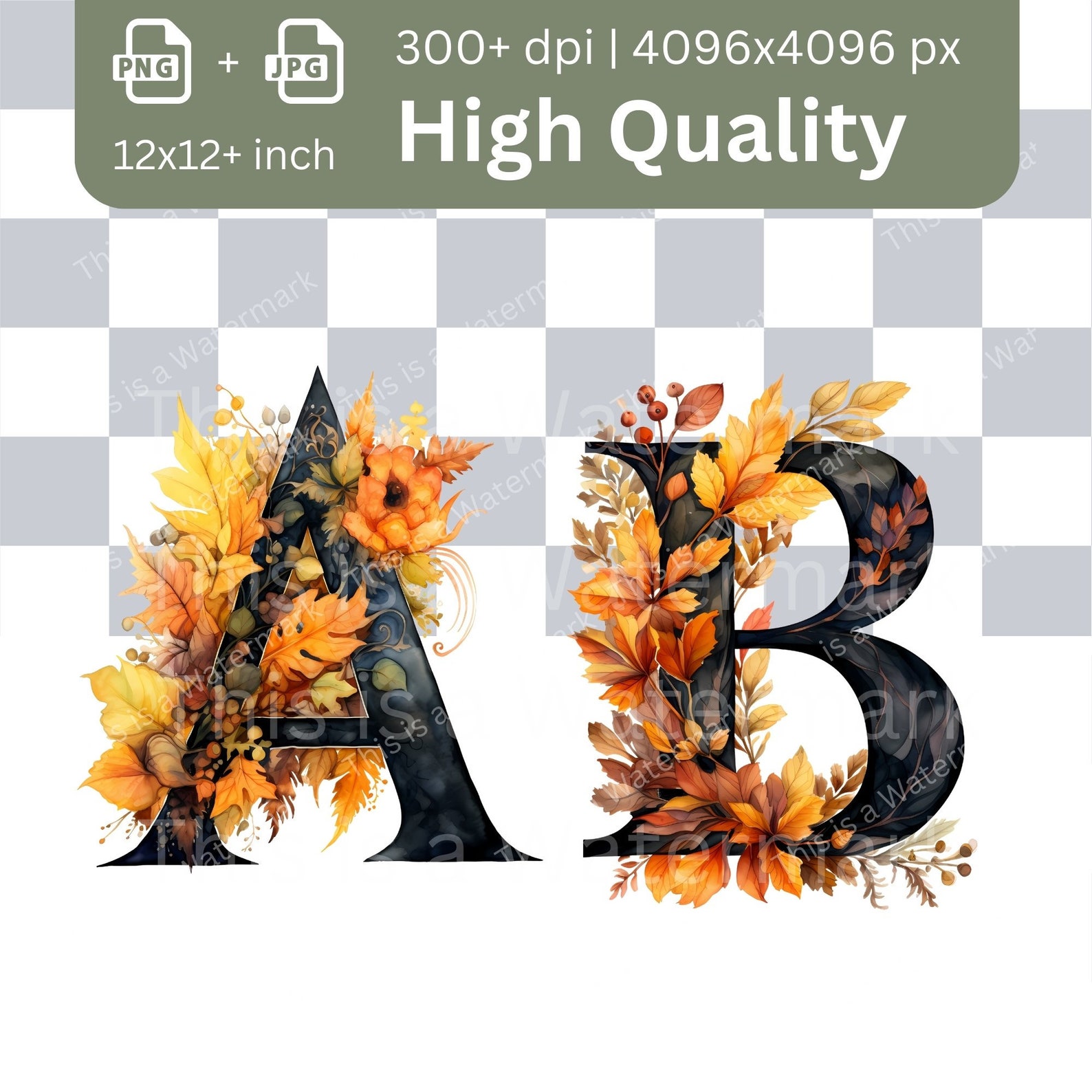 Autumn Floral Alphabet Clipart: Fall Letter PNG Bundle (digital ...