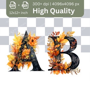 Autumn Alphabet 26x PNG Clip Art Bundle Fancy Letters Autumn Color for ...
