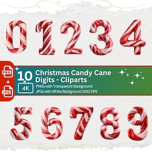 Candy Cane Numbers Clipart 10 PNG Bundle Christmas Sweet Font Clipart ...