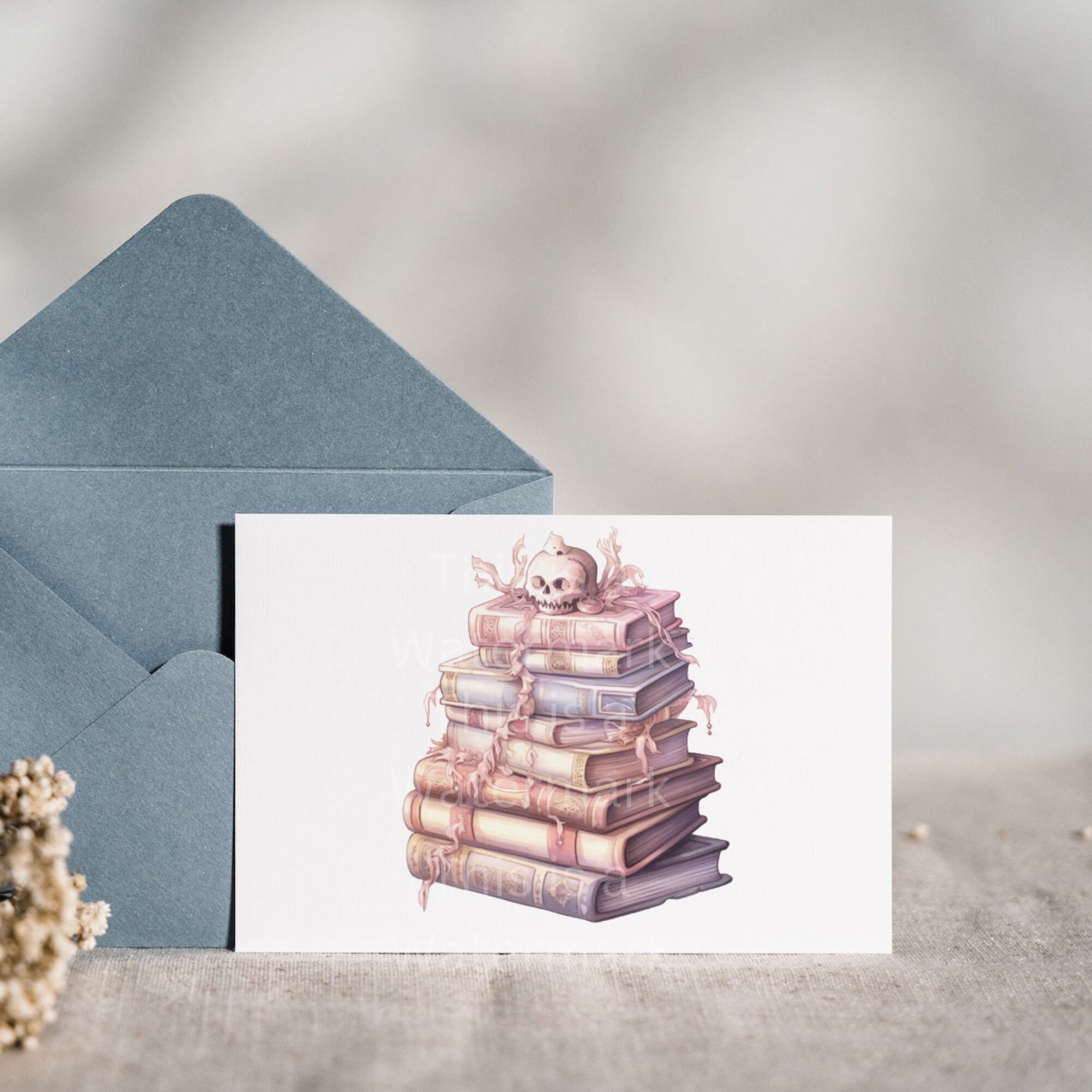 Pastel Gothic Book Stack Clipart: Watercolor PNG JPG Bundle (digital ...