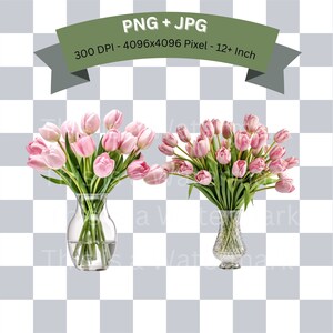 Pink Tulips in Vase Clipart 6 PNG Bundle Spring Flower Graphic Digital ...