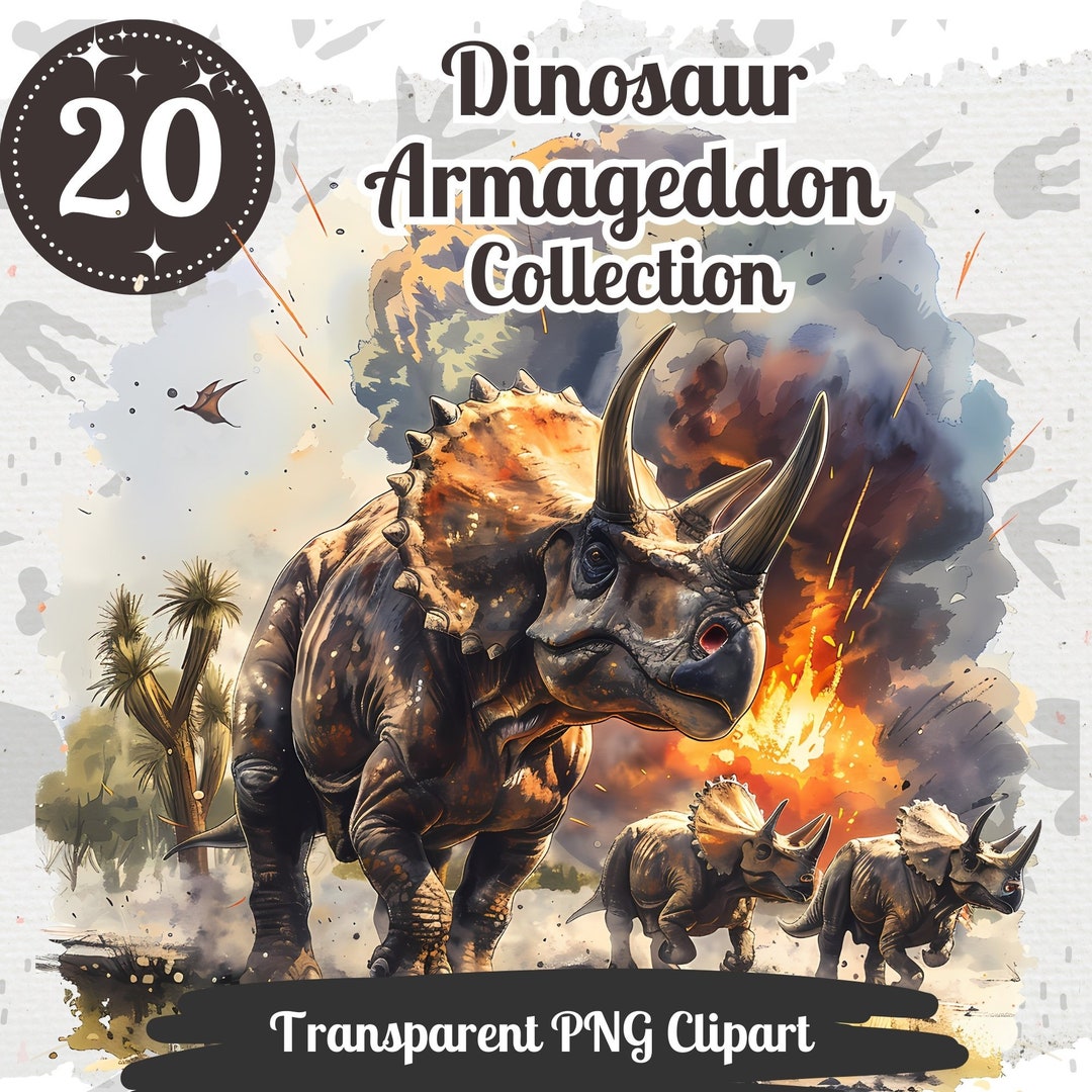 Dinosaur Armageddon Cliparts 20 PNG Bundle Watercolor Prehistoric ...