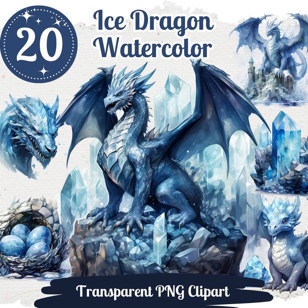 Ice Dragon Cliparts 20 PNG Bundle Fantasy Sublimation Graphic Magical ...