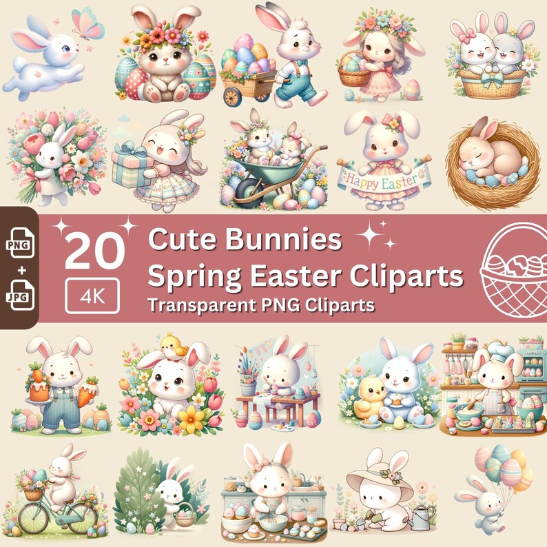 Pastel Easter Bunny Clipart Bundle: Spring Graphic Pngs (digital ...