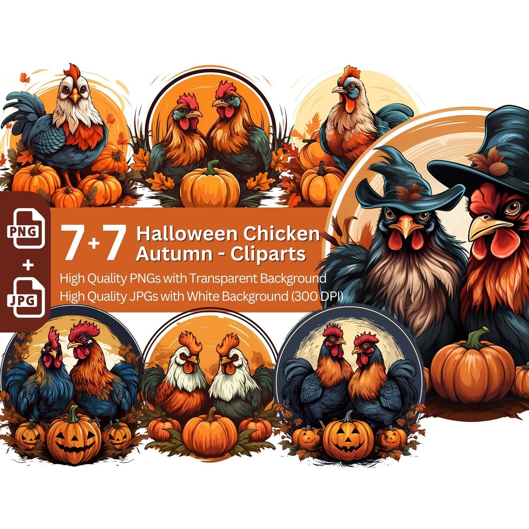 Halloween Chicken Clipart 7+7 PNG Bundle Autumn T-shirt Design ...