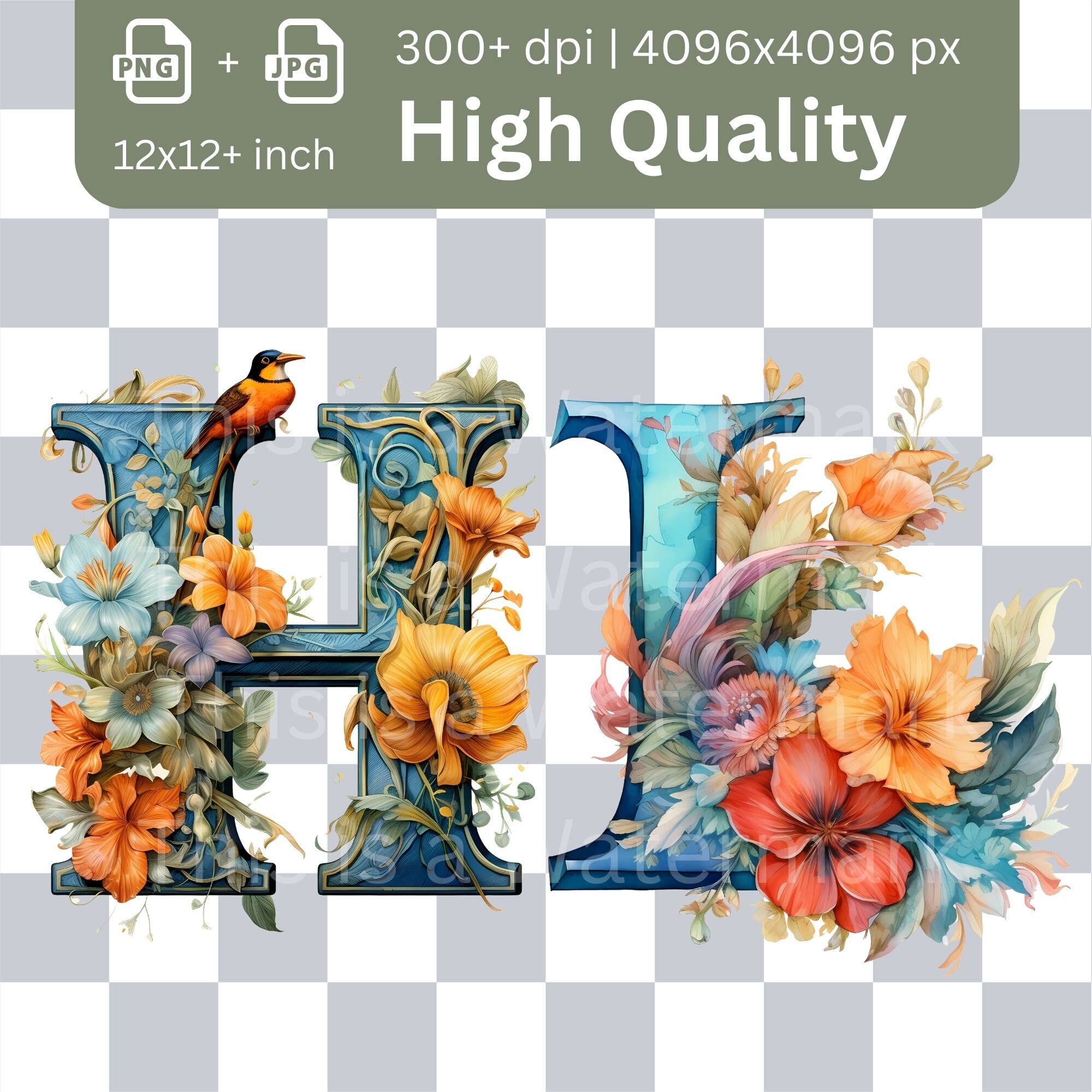 Floral Alphabet 26x PNG Clip Art Bundle Fancy Letters for - Etsy UK