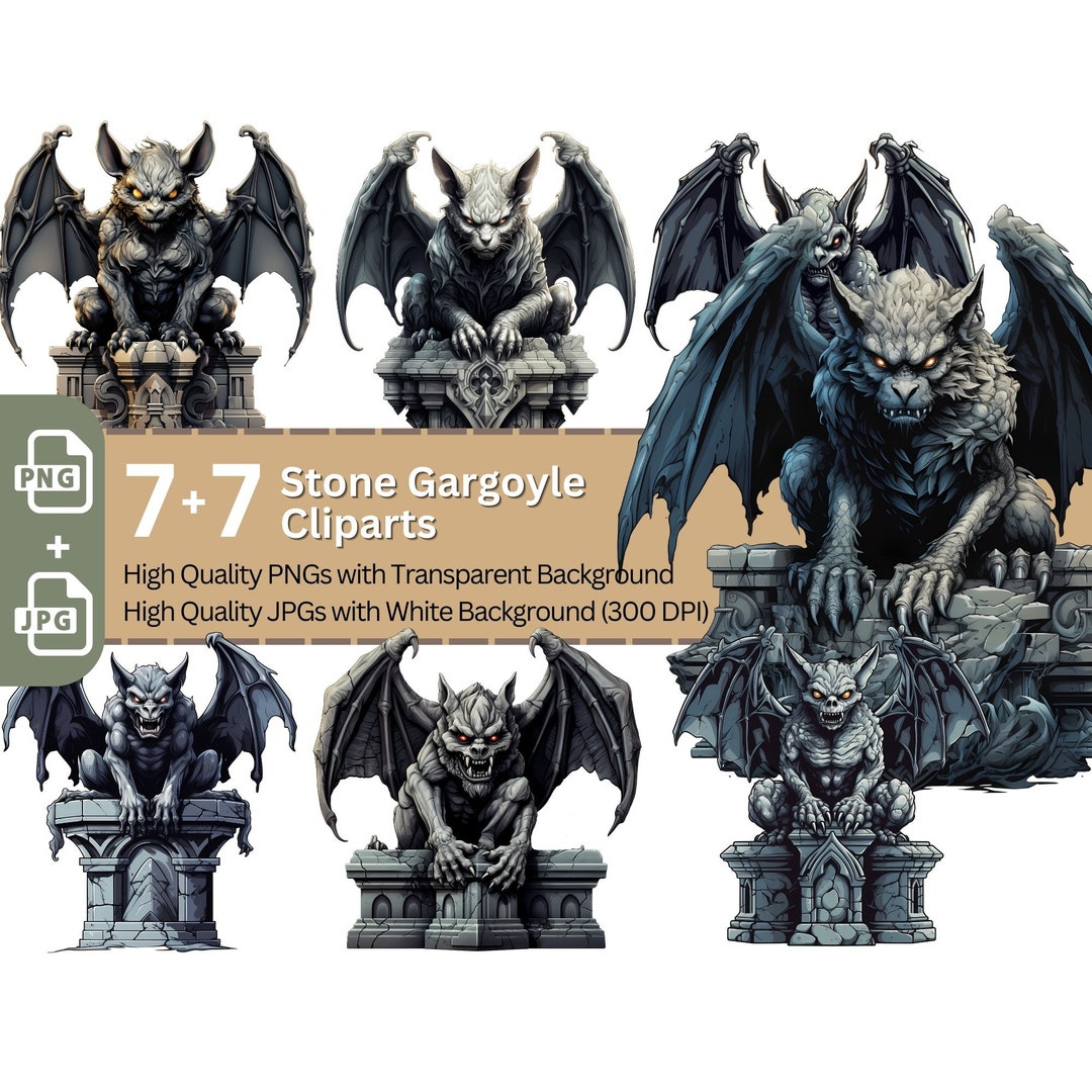 Stone Gargoyle 7+7 PNG Clip Art Bundle Fantasy Winged Creature ...