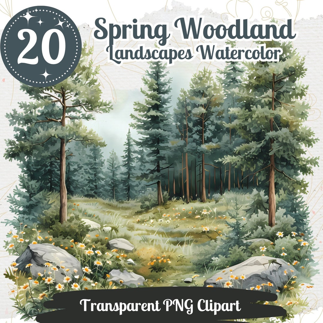 Spring Woodland Landscape Cliparts 20 PNG Bundle Watercolor Forest ...
