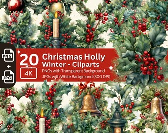 Christmas Holly Vector Clipart Bundle. Mistletoe SVG Leaves. - Etsy