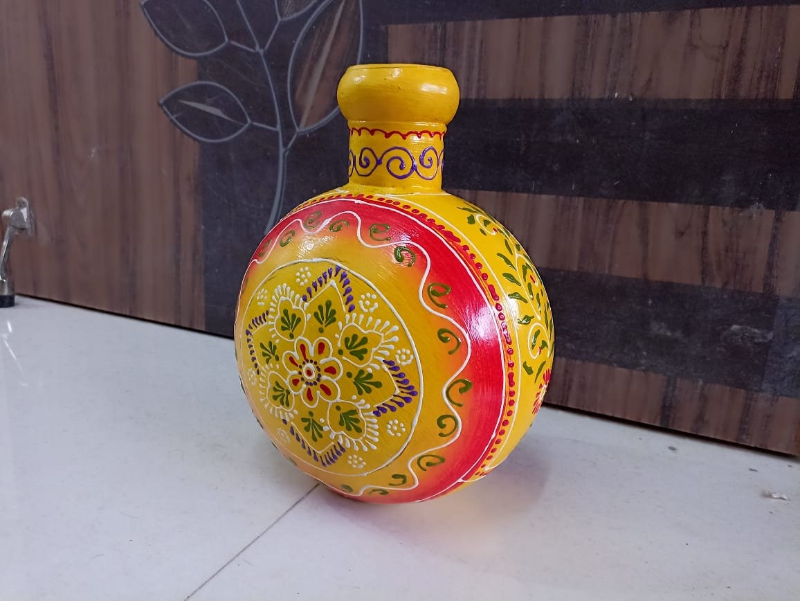Metal Round Flower Pot, Handi, Vessel, Flower Vase, Handmade Hand ...