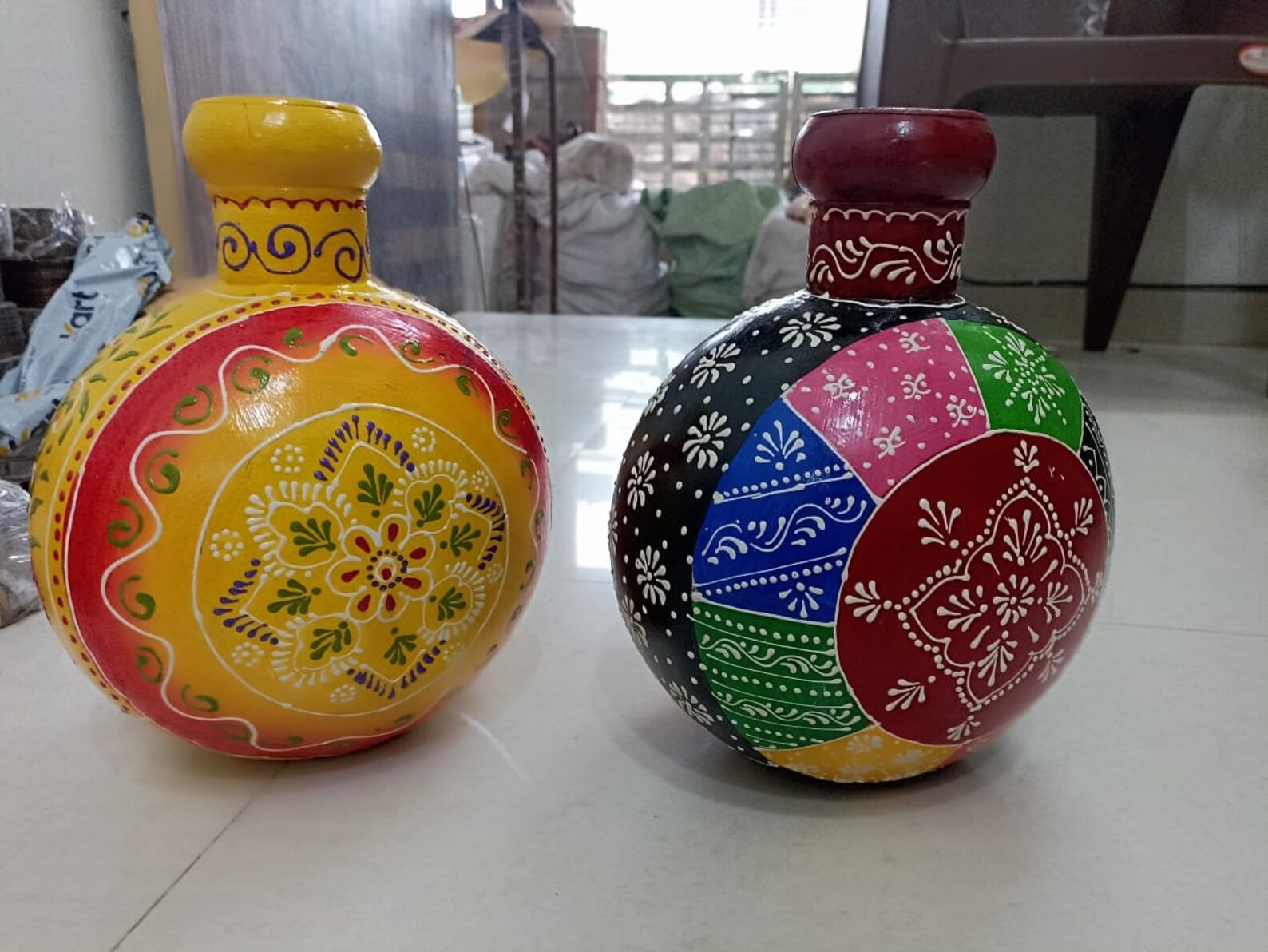 Metal Round Flower Pot, Handi, Vessel, Flower Vase, Handmade Hand ...