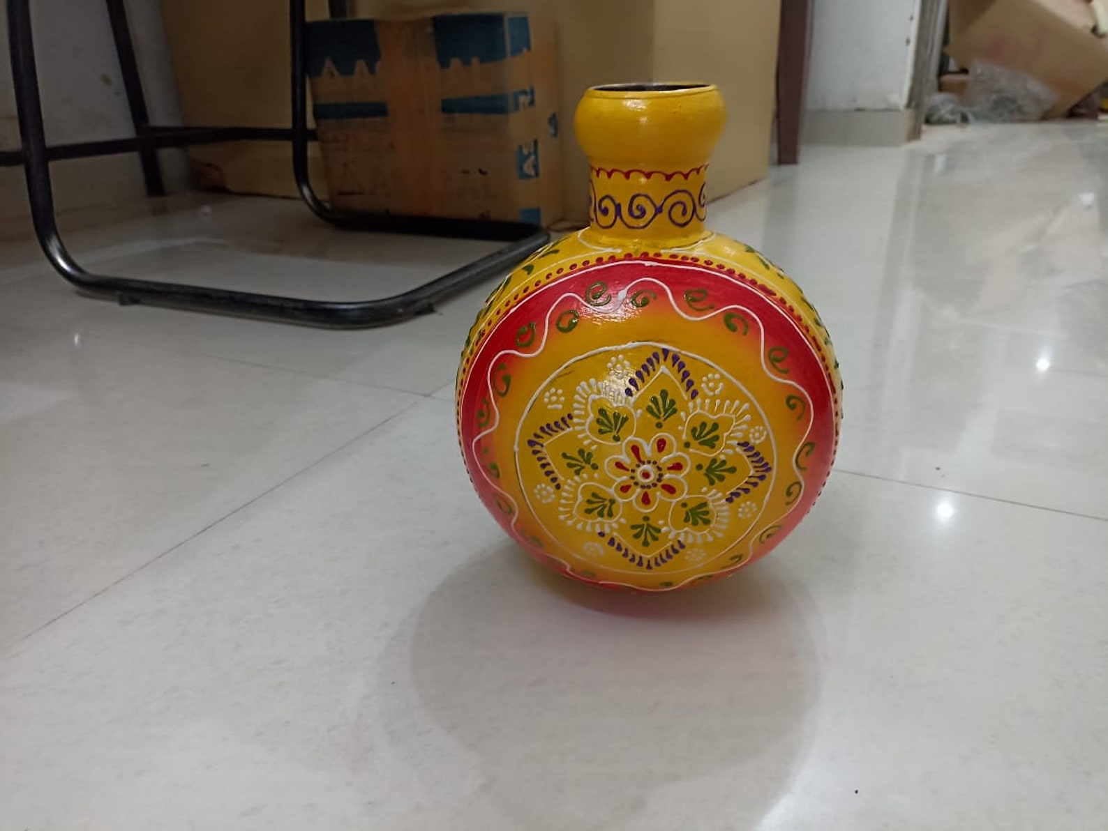 Metal Round Flower Pot, Handi, Vessel, Flower Vase, Handmade Hand ...