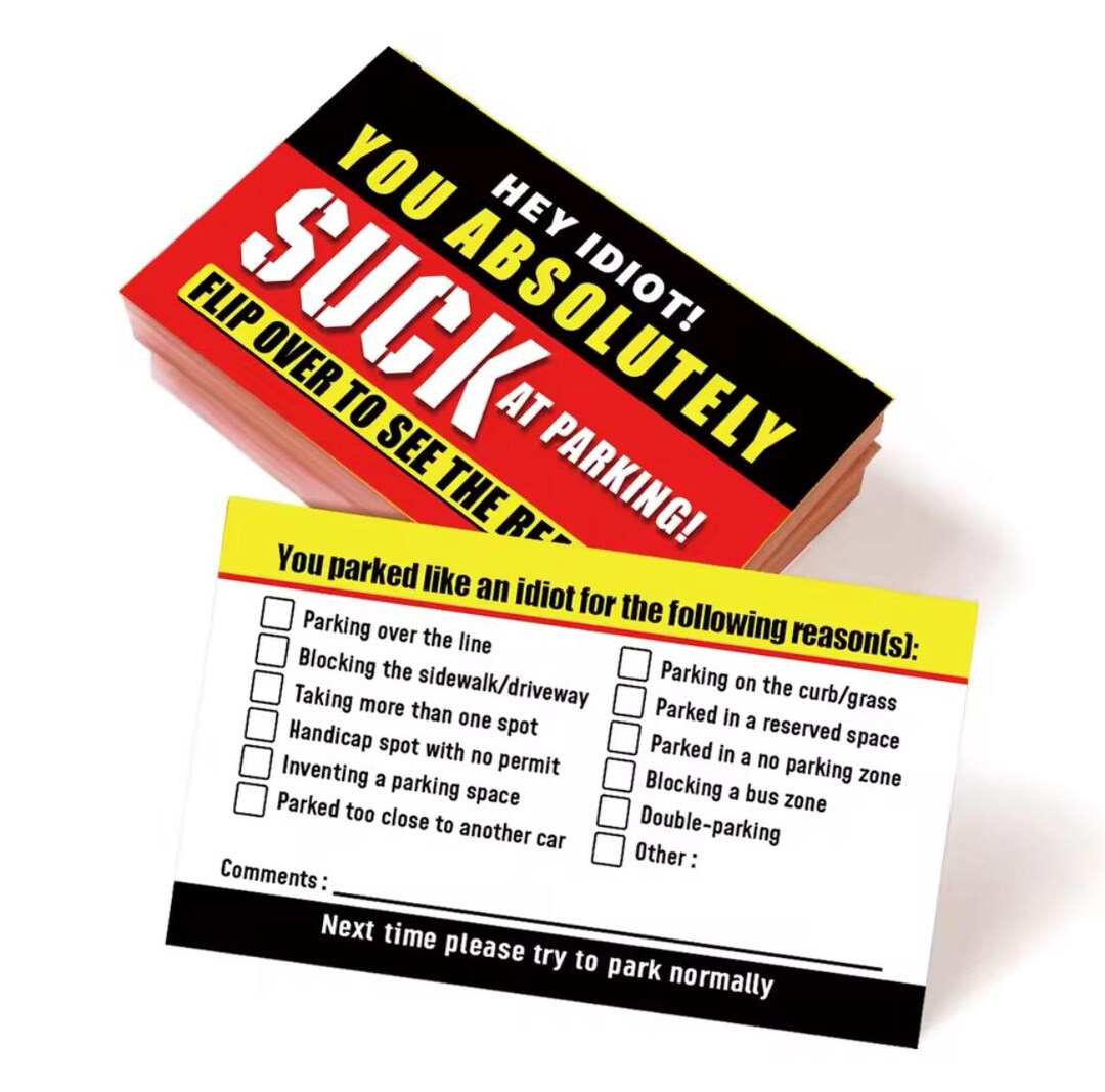 Pack of 50 Bad Parking Cards, Physical Cards for Poor Park Jobs, Funny ...