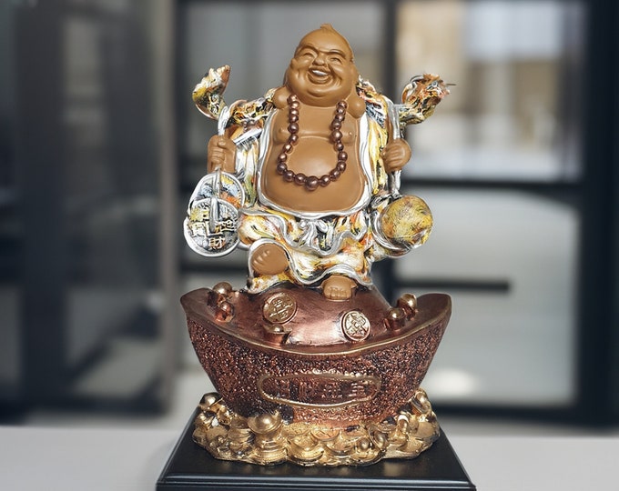 Wooden Laughing Buddha Statue, Wood Buddha Carving, Laughing Buddha ...