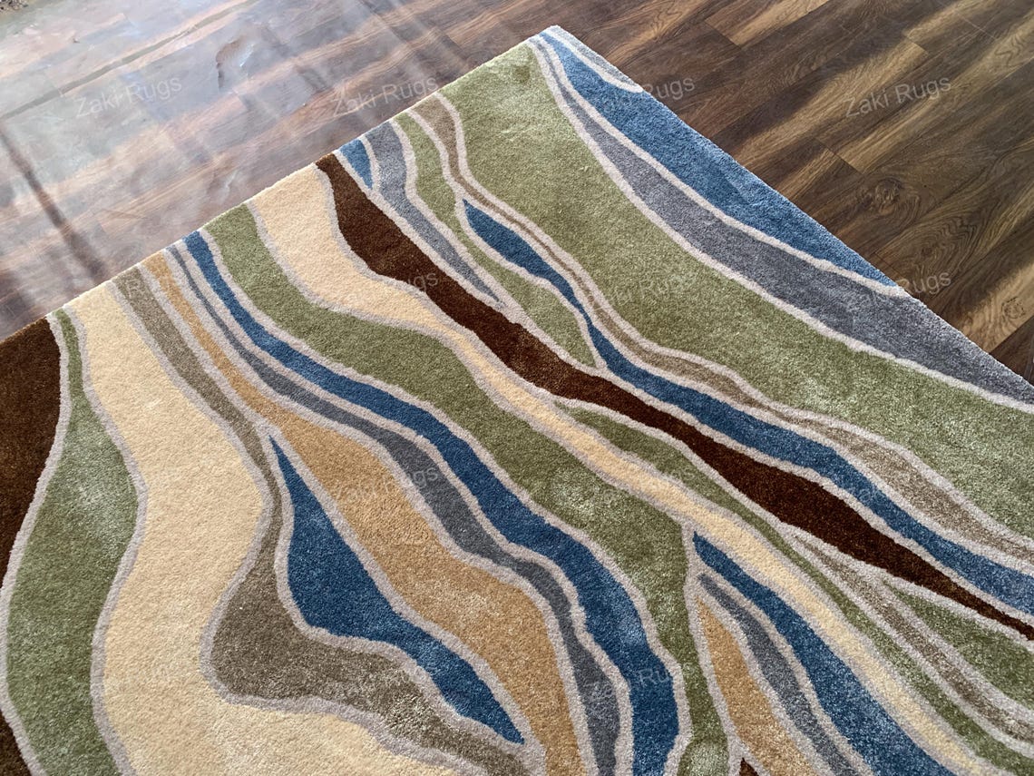 Hand-tufted Wool Area Rug: Multicolor River Pattern, Luxury Home Decor ...