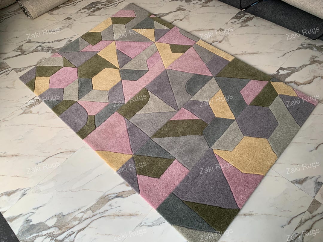 Hand Tufted Triangle Pattern Multicolor Rugs for Bedroom, Carpet for ...