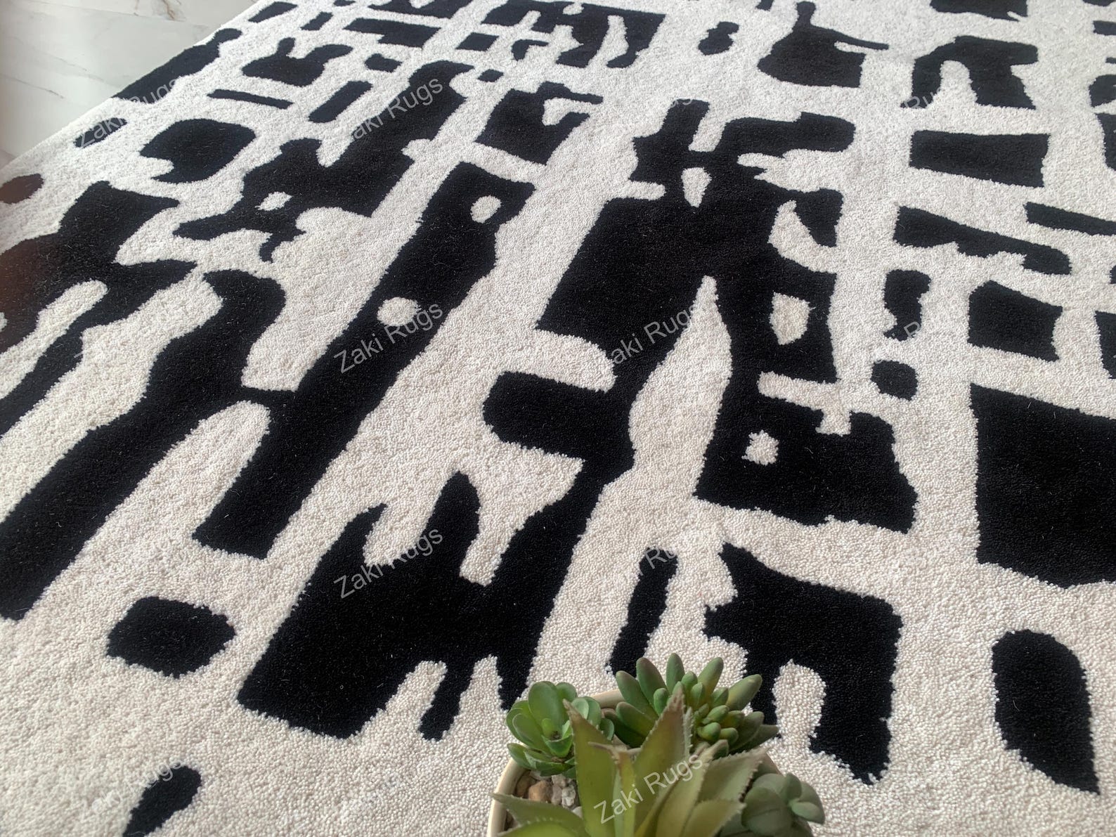 Handmade Tufted Black and White Modern Wool Rug. Rectangle Custom Size ...