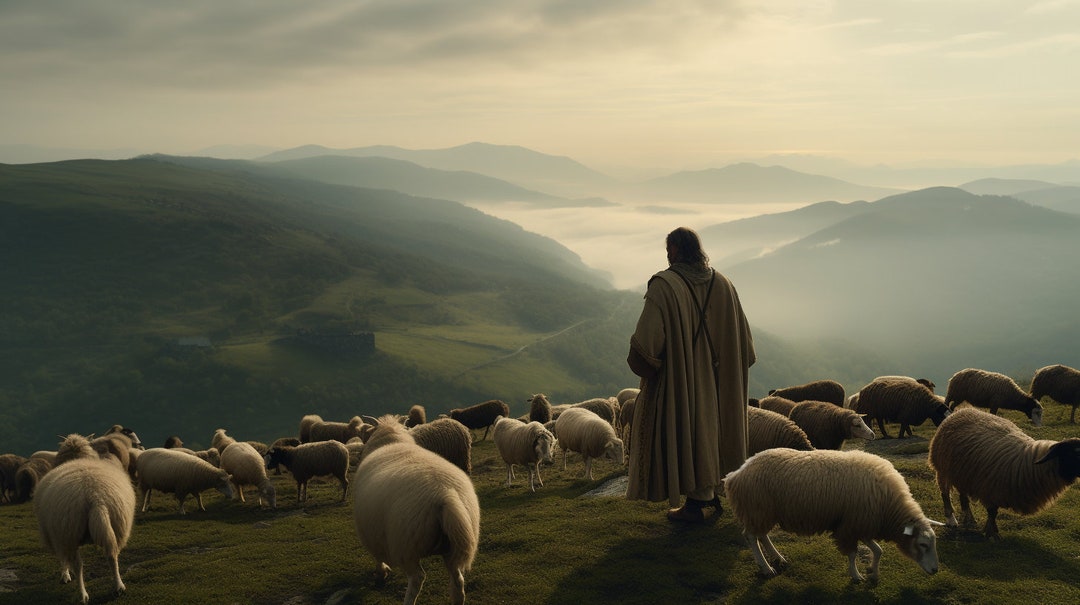 Jesus Tending the Flock | Christian Art | Bible Art | Jesus Art - Etsy