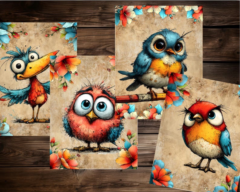 Funny Birds Digital Paper Pack | Printable Scrapbook Paper | Bird ...