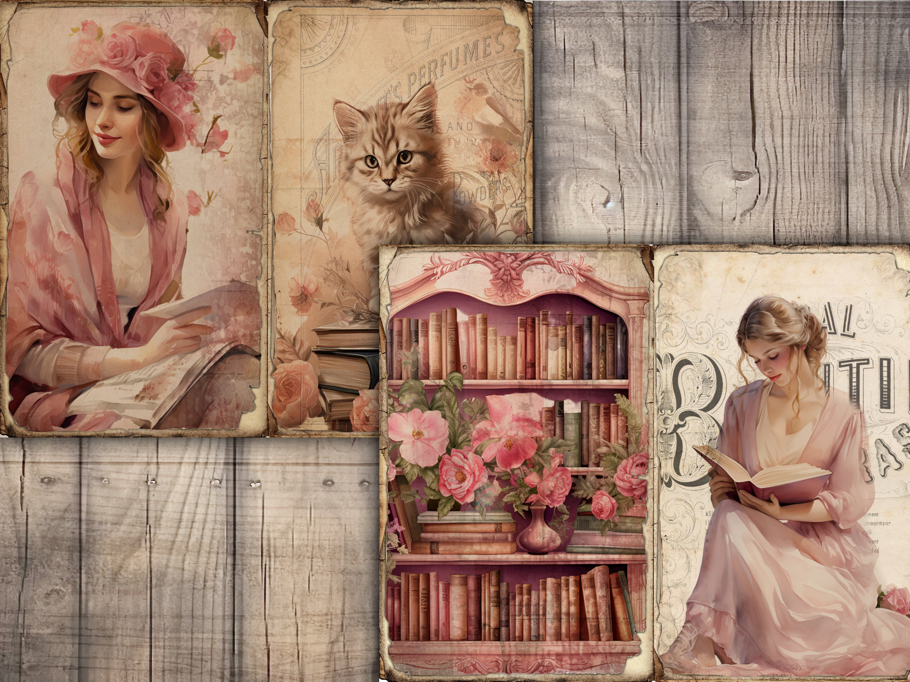 PINK Junk Journal Pages Digital Download Scrapbook Paper Kit Collage ...