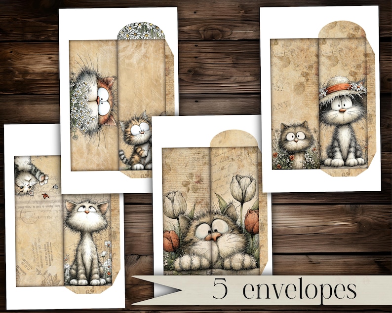 Spring Cat Printable Stationery Folio Kit Vintage Junk Journal Floral ...