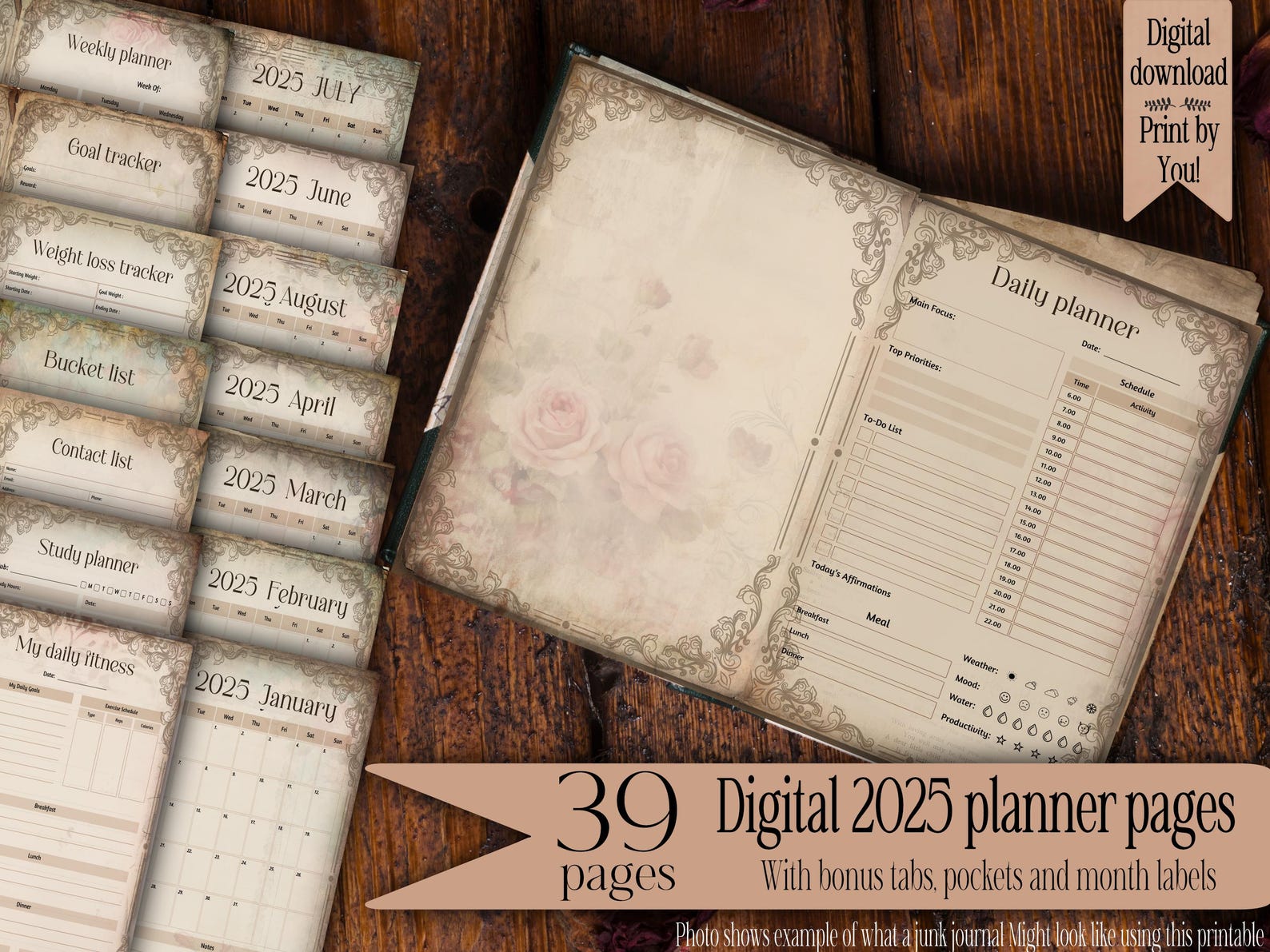 2025 Digital Planner Floral Junk Journal Kit Printable Journals Digital ...