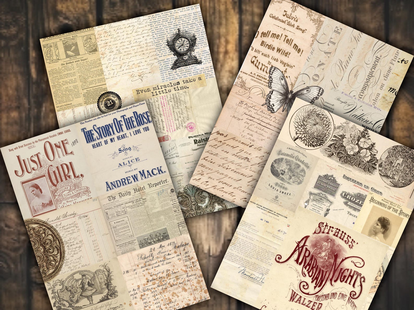 Vintage Craft Paper Pack Ephemera Digital Download Mixed Media Supply ...