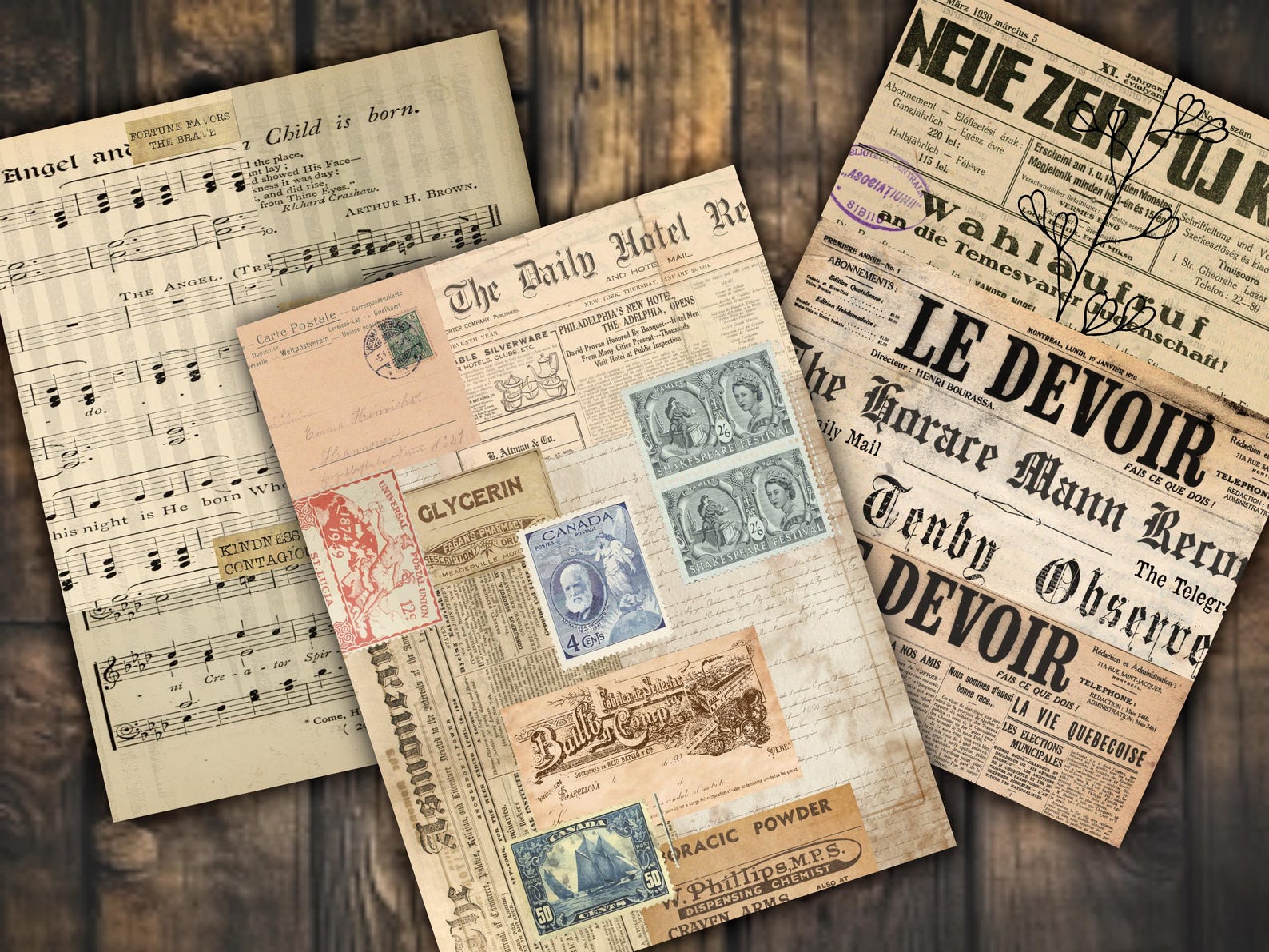 Vintage Craft Paper Pack Ephemera Digital Download Mixed Media Supply ...