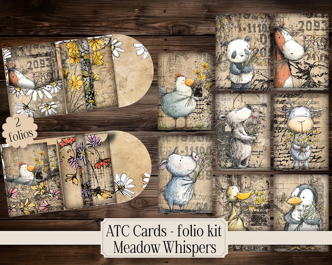 ATC Folio Kit | Printable Junk Journal Kit | Cute Animals Spring ...