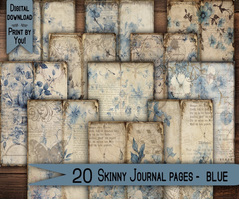 Skinny Junk Journal Pages Digital Download Scrapbook Paper Kit Collage ...
