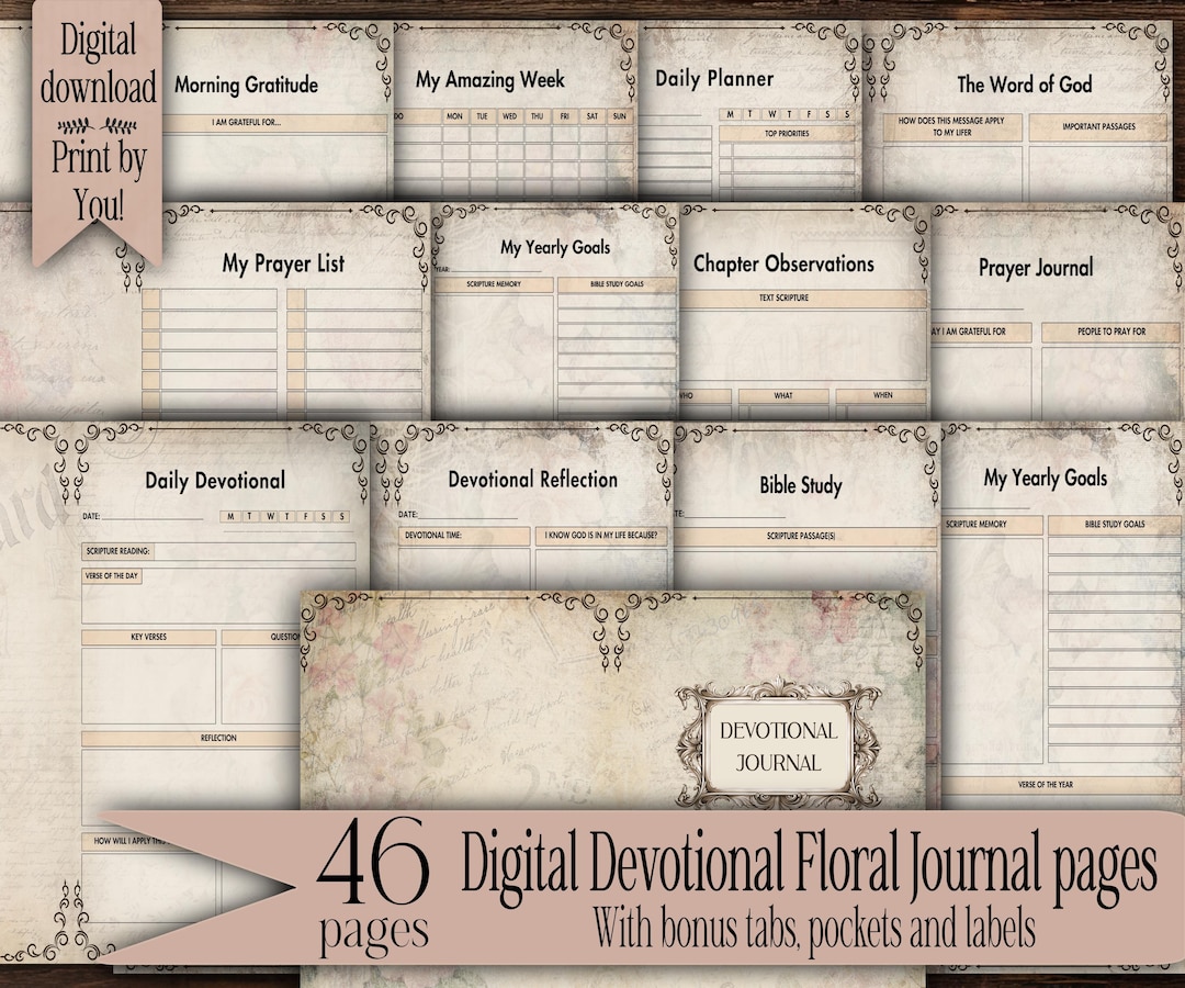 Printable Bible Journal Kit Devotional Planner Scripture Study Pages ...
