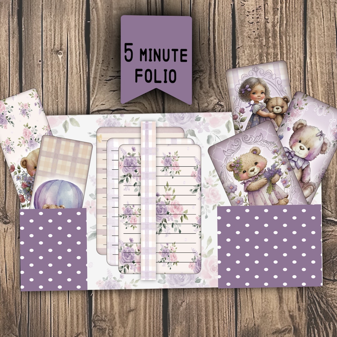Purple Folio Card Holder Digital Printable Folio Vintage Girls Cute ...