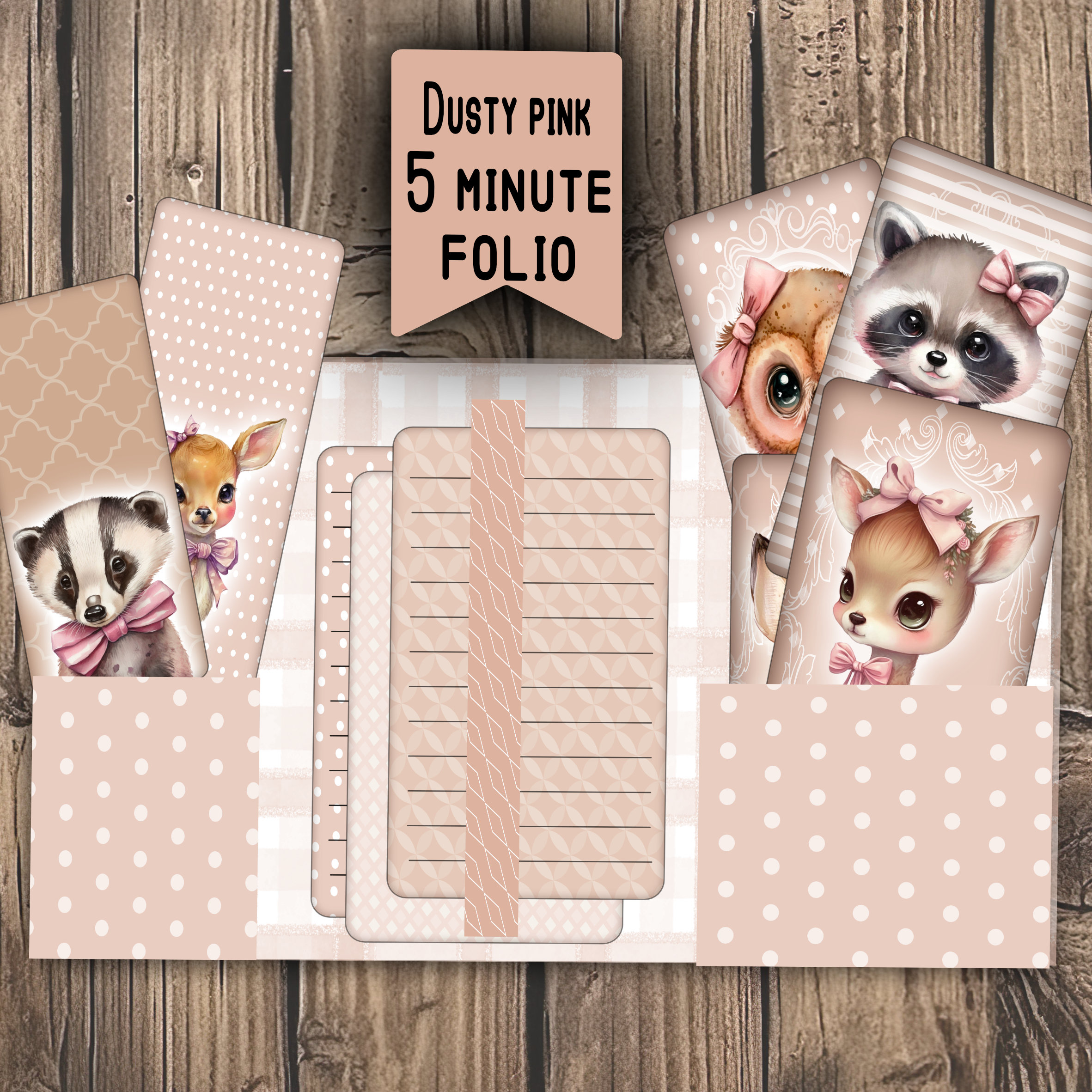 Pink Folio Card Holder Digital Printable Folio Vintage Girls Cute ...