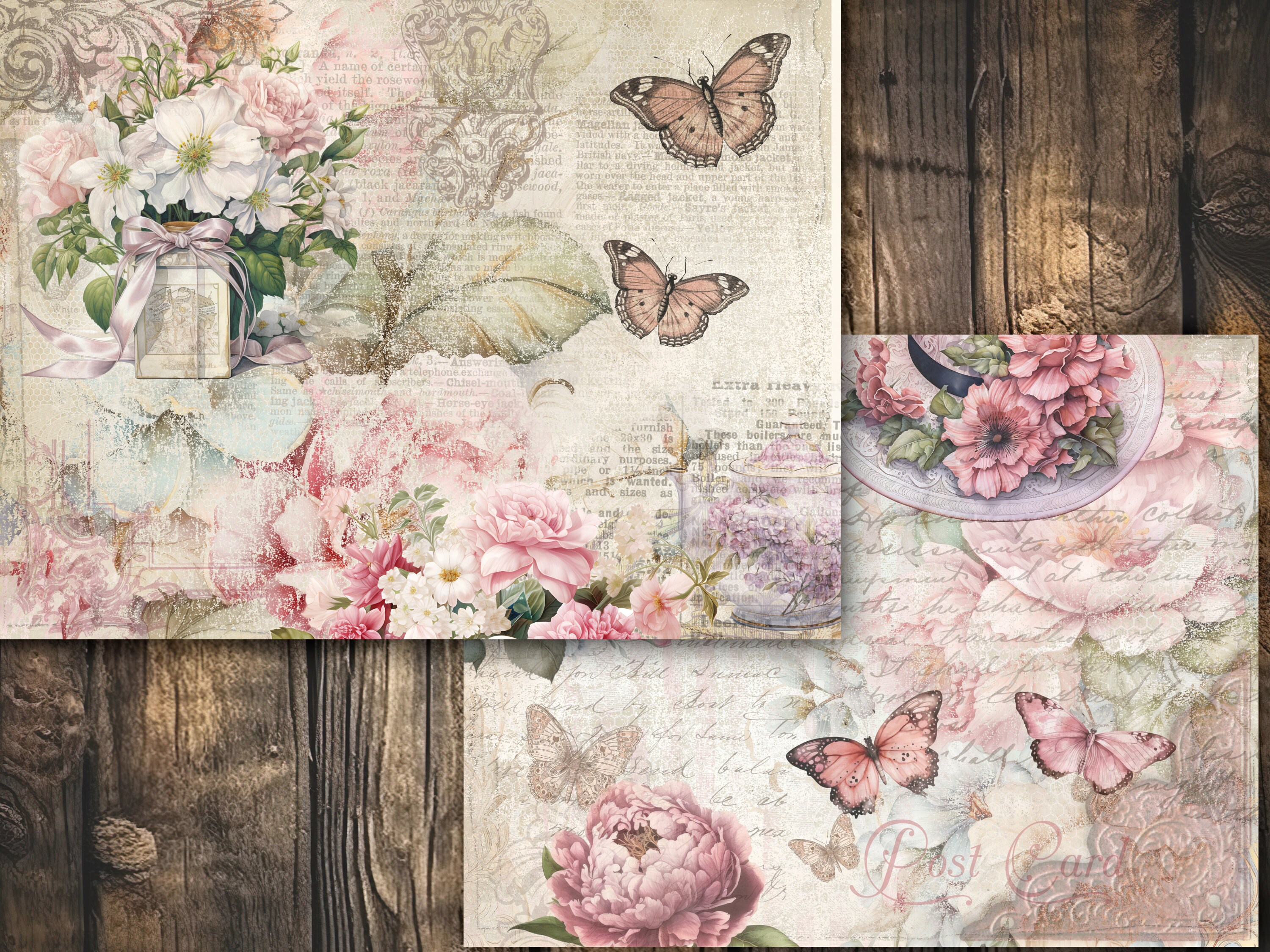 Pink Digital Paper Pack Shabby Chik Junk Journal Scrapbook Kit Collage ...