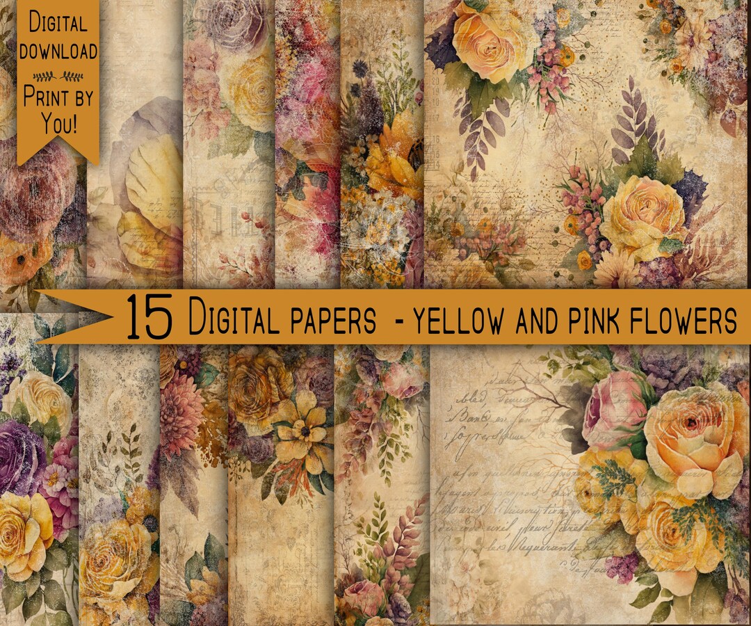 Vintage Flower Digital Paper Pack Printable Floral Scrapbook Craft ...