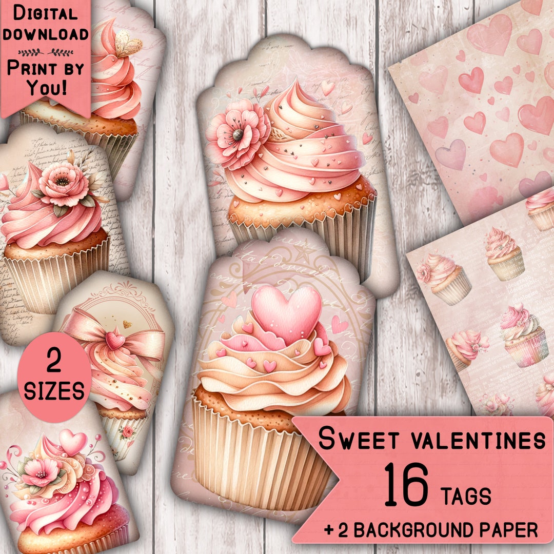 Valentine Day Tags Printable Digital Paper Vintage Valentine's Day Card ...