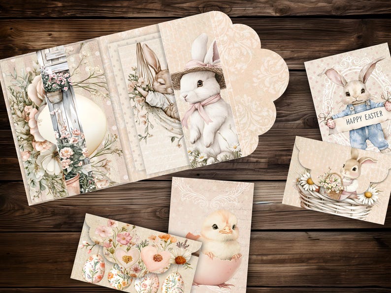 Easter Floral Folio Kit Printable Card Holder Envelope Set Soft Pastel ...