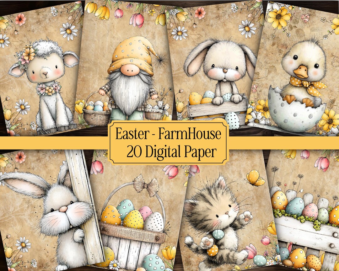 Farmhouse Easter Digital Paper Pack | Rustic Spring Scrapbook Papers ...