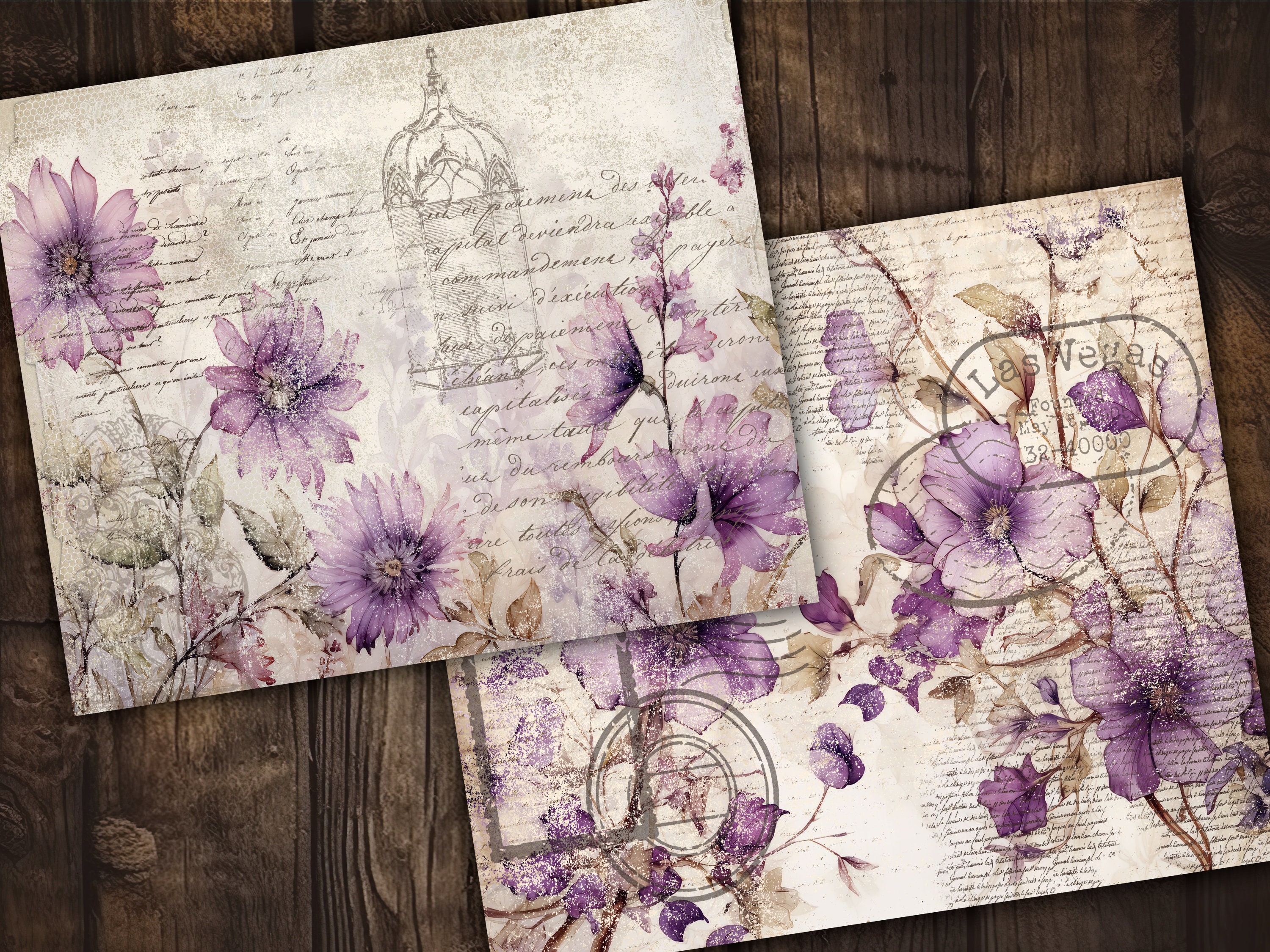 Purple Digital Paper Pack Shabby Chik Junk Journal Scrapbook Kit ...