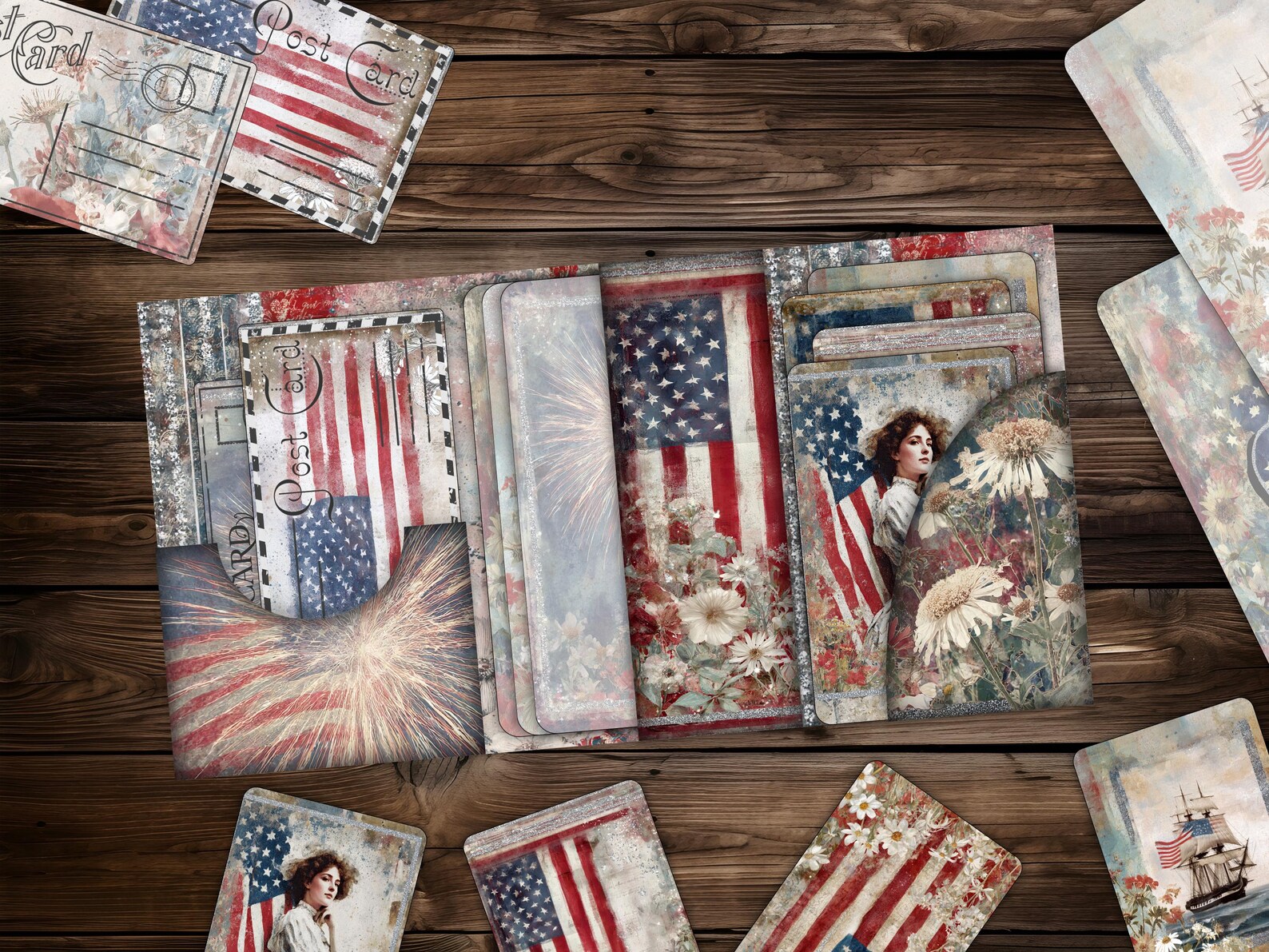 July 4th Stationery Folio Kit Printable Vintage Americana Junk Journal ...