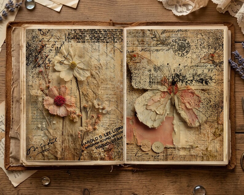 Floral Letter Digital Paper Pack Antique Botanical Ephemera Pages ...