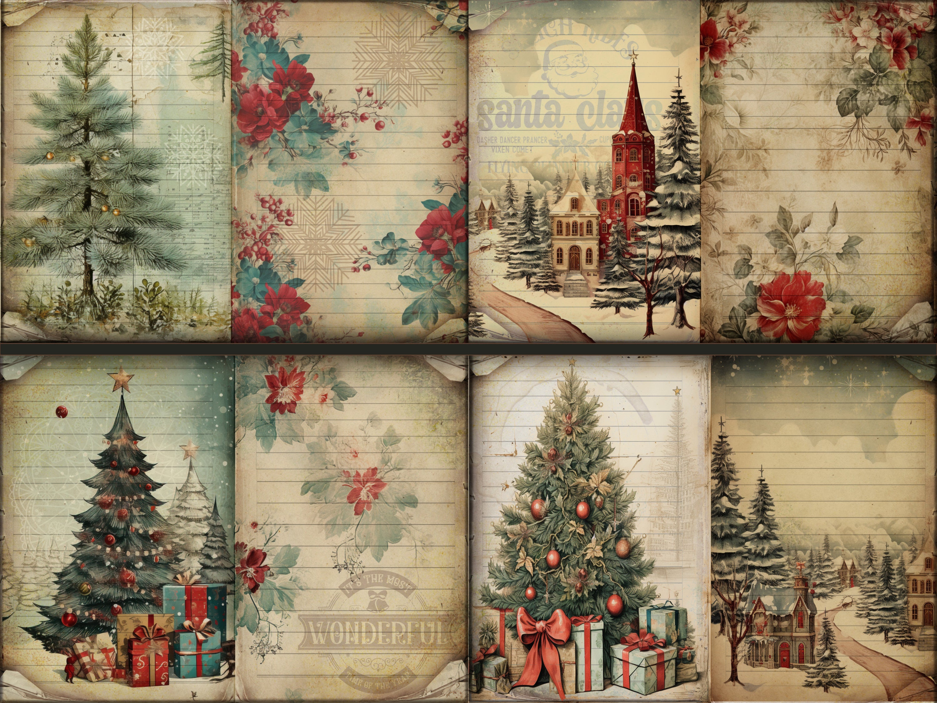 Christmas Junk Journal Pages Digital Scrapbook Paper Kit Collage Sheet ...