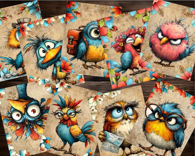 Funny Birds Digital Paper Pack | Printable Scrapbook Paper | Bird ...