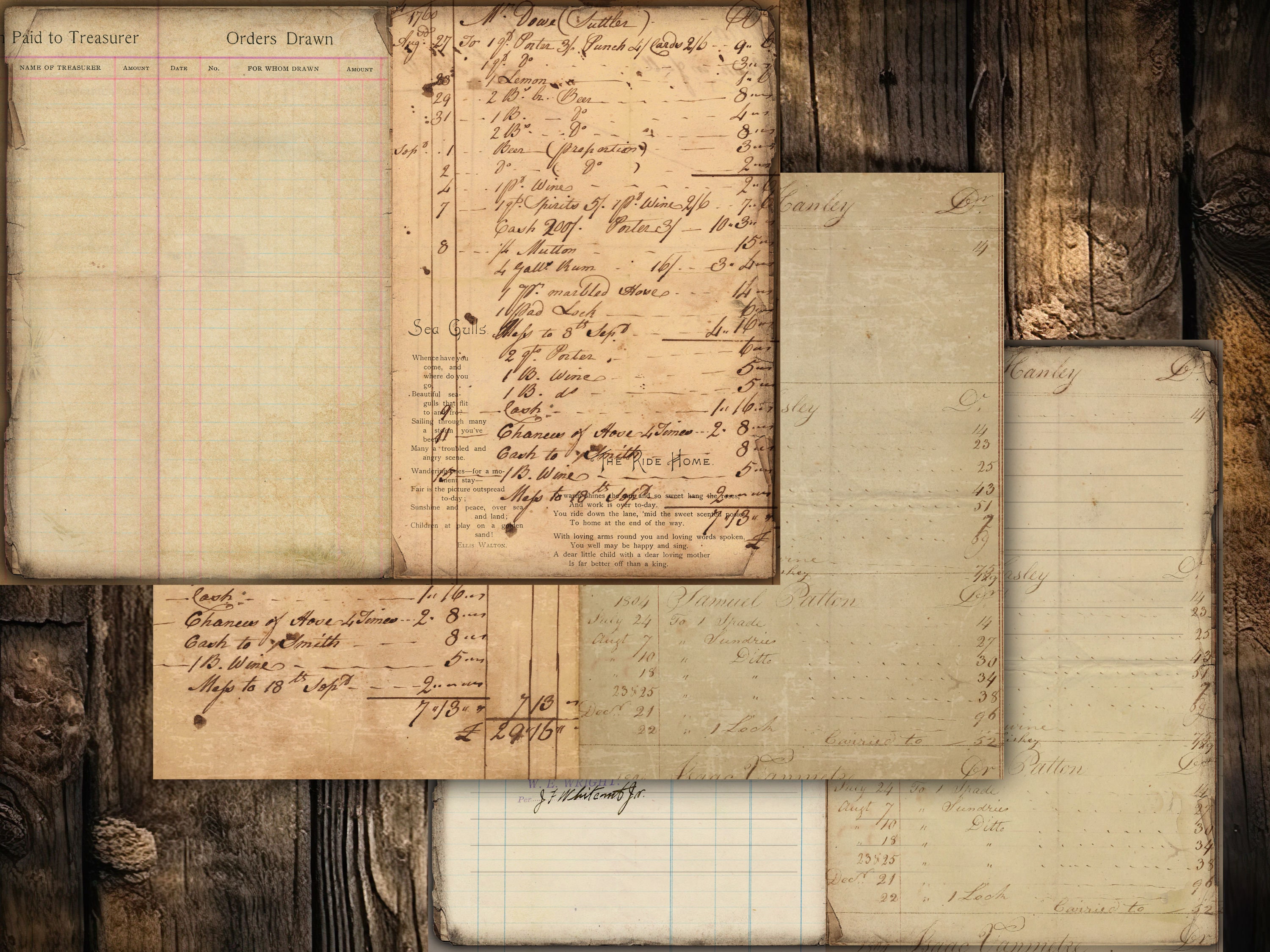 Ledgers Junk Journal Pages Digital Download Scrapbook Paper Kit Collage ...