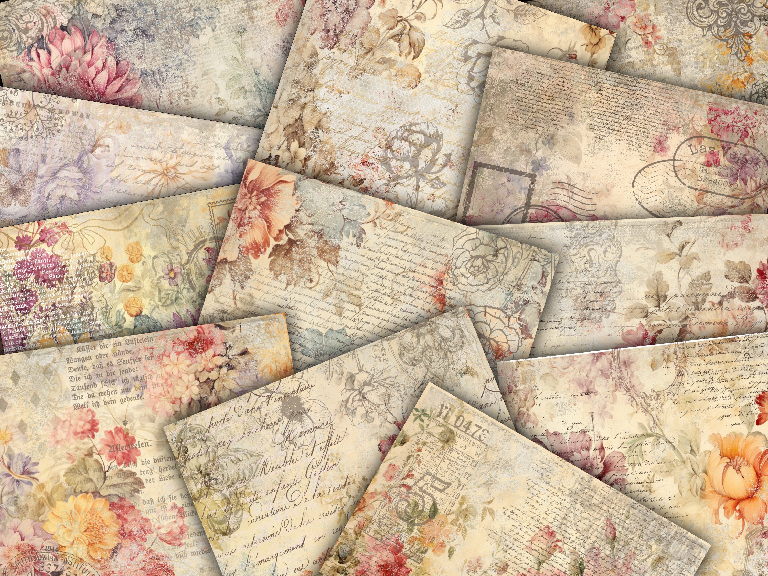 Shabby Chic Printable Paper Pack Junk Journal Scrapbook Kit Collage ...