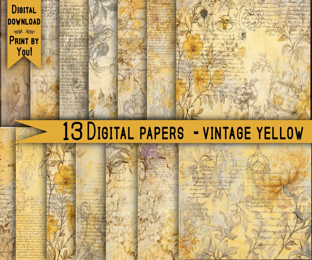 Yellow Digital Paper Pack Shabby Chik Junk Journal Scrapbook Kit ...