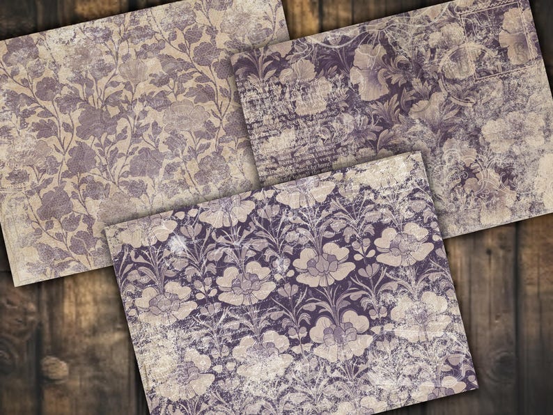 Purple Floral Digital Paper Vintage Junk Journals Scrapbooking Ephemera ...