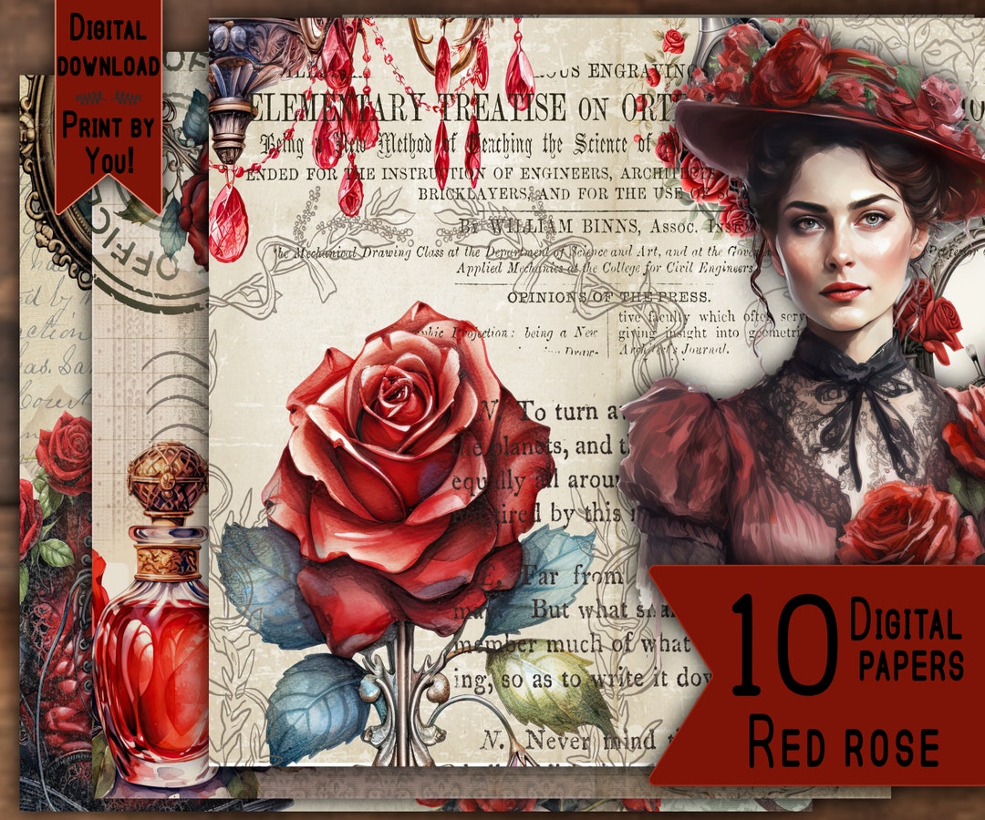 Printable Vintage Paper Digital Junk Journal Papers Rose Digital ...