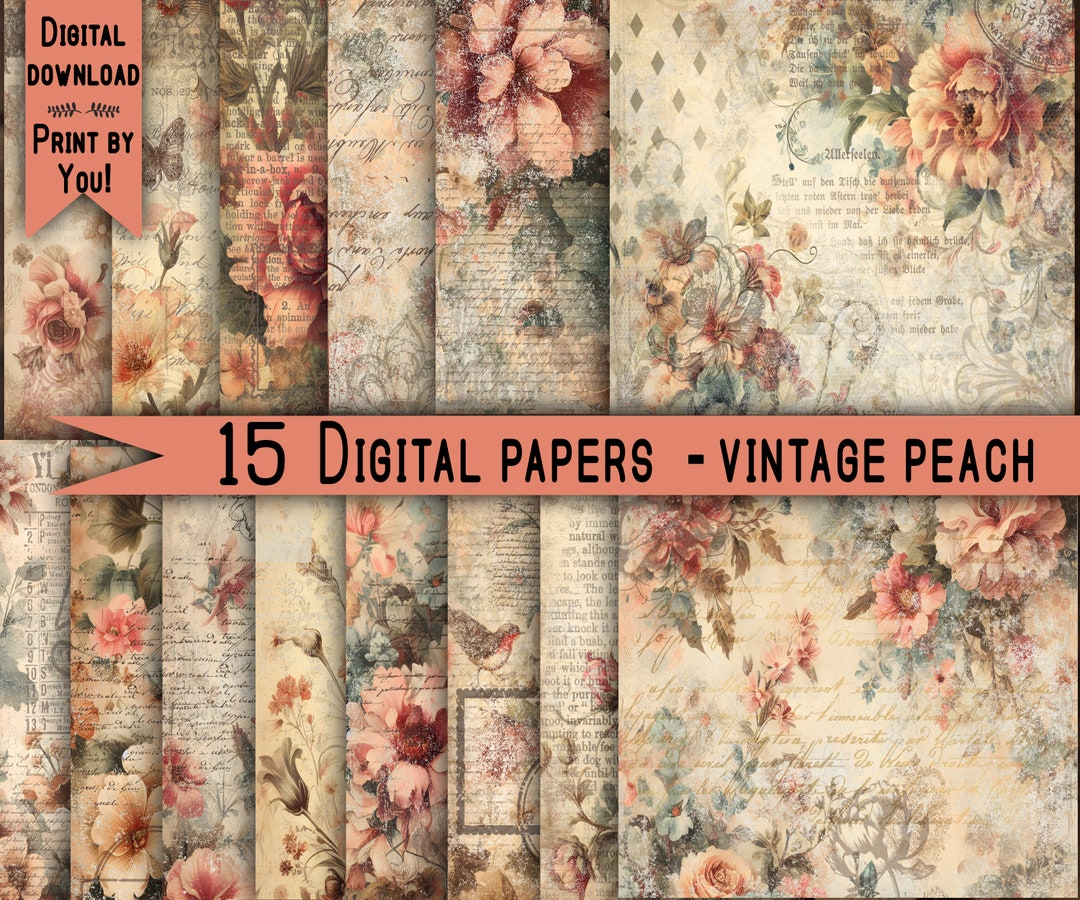 Vintage Digital Paper Pack Shabby Chic Scrapbook Collage Sheets Floral ...