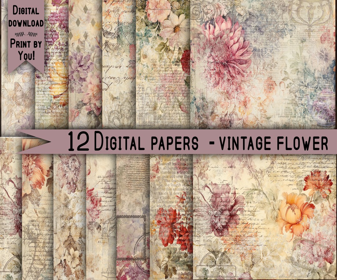 Shabby Chic Printable Paper Pack Junk Journal Scrapbook Kit Collage ...